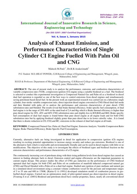 Pdf Analysis Of Exhaust Emission And Performance Characteristics Of Single Cylinder Ci Engine