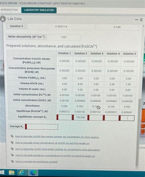 Solved Equilibrium Equilibrium Constant Spectrophotometry