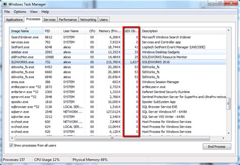 Viewing Gdi Object Count And Other Resources Critical To Solidworks