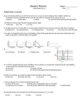 Honors Physics Semester 1 Final Exam By Springboard Physics TPT