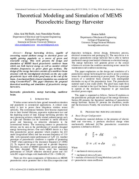 Pdf Theoretical Modeling And Simulation Of Mems Piezoelectric Energy