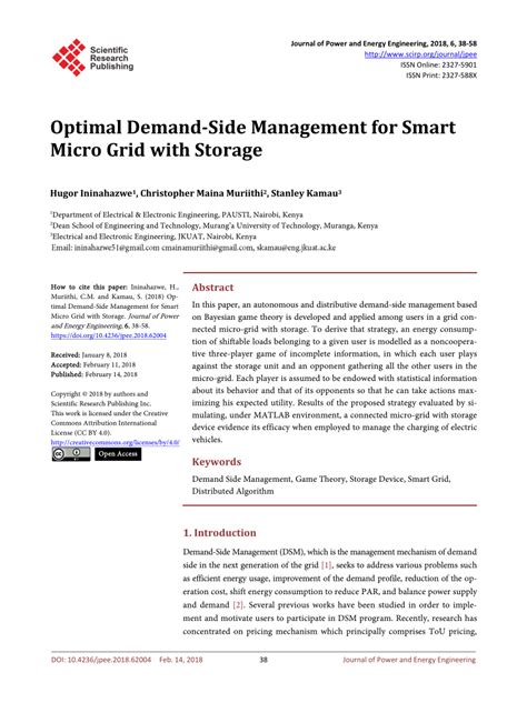 Full Article Optimal Demand Side Management For Smart Micro Grid With Storage