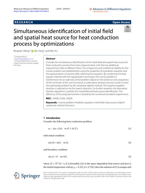 Pdf Simultaneous Identification Of Initial Field And Spatial Heat