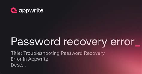 Password Recovery Error Threads Appwrite