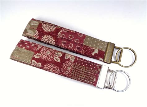 Japanese Patchwork Key Fob Red Nara Homespun Fabric Wristlet Etsy