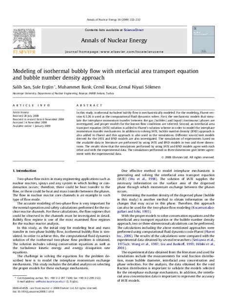 Pdf Modeling Of Isothermal Bubbly Flow With ınterfacial Area Transport Equation And Bubble