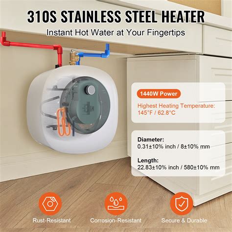 سخان مياه كهربائي صغير الحجم من Vevor، خزان سعة 4 جالون دليل