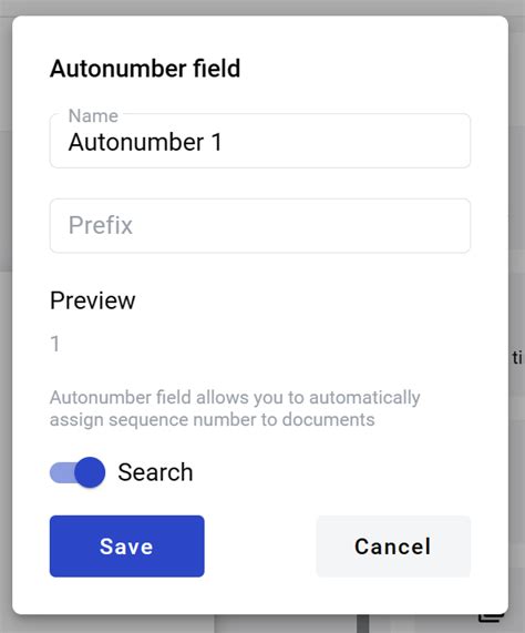 Autonumber Field WhiteDoc Documentation