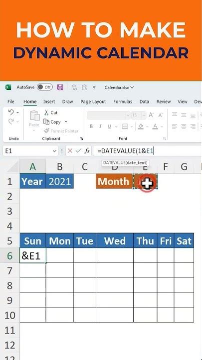 Shorts How To Create Dynamic Calendar In Excel Youtube