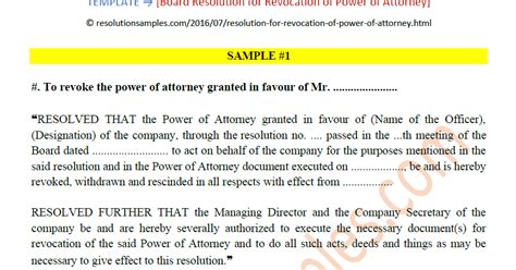 Board Resolution Format For Revocation Of Power Of Attorney Board Resolution Format For Revocation Of Power Of Attorney