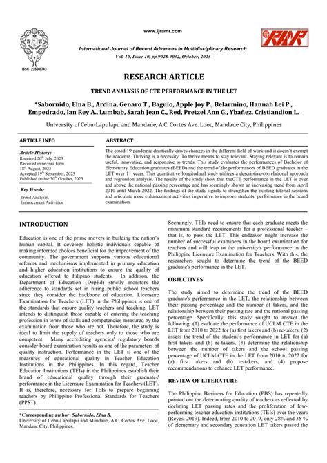 Pdf Trend Analysis Of Cte Performance In The Let
