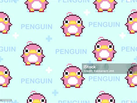 파란색 배경에 펭귄 만화 캐릭터 원활한 패턴 픽셀 스타일 겨울에 대한 스톡 벡터 아트 및 기타 이미지 겨울 귀여운 낙서 드로잉 Istock