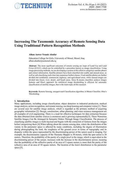 Pdf Increasing The Taxonomic Accuracy Of Remote Sensing Data Using Traditional Pattern