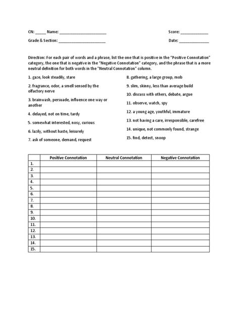 Worksheet Denotation And Connotation Pdf