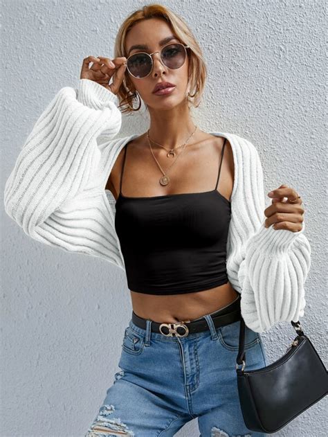 Open Front Ribbed Knit Super Crop Cardigan Without Camisole Shein Usa