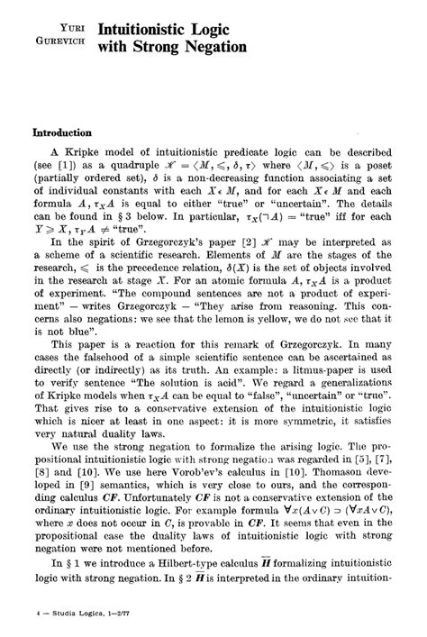Pdf Intuitionistic Logic With Strong Negation