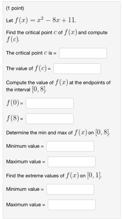 Solved 1 Point Find The Absolute Maximum And Minimum