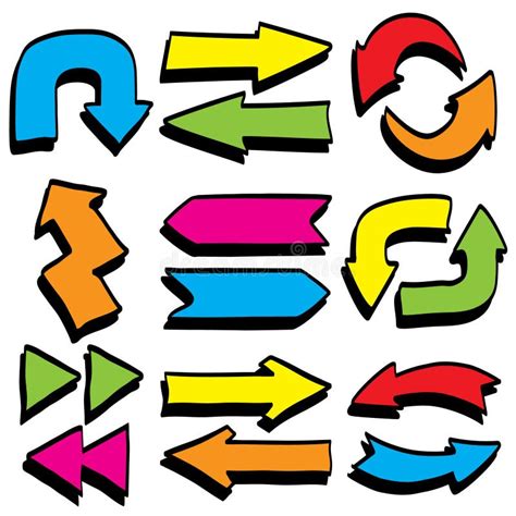 Set Of Hand Drawn Arrow Whit Drop Shadow Multicolored Cartoon Doodle Stock Vector