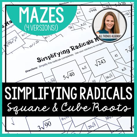 Simplifying Radicals Square And Cube Roots Mazes All Things Algebra®