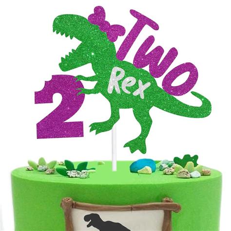 Two Rex Cake Topper Jurassic Dinosaur Theme Party Decorations Very