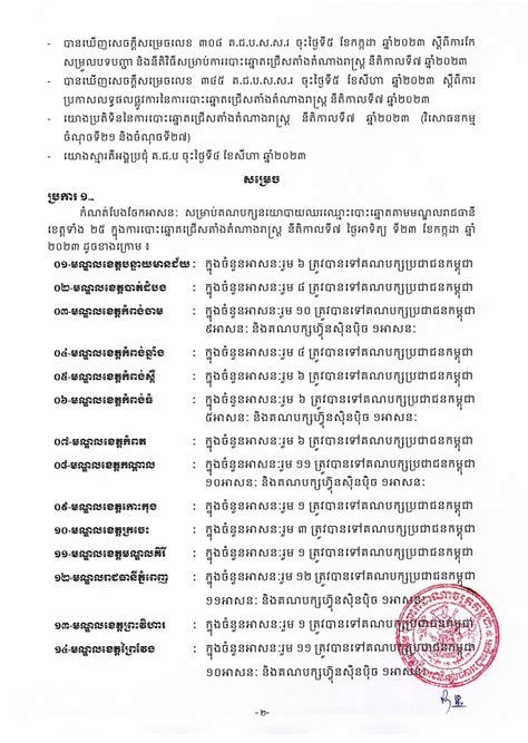 សេចក្ដីសម្រេចលេខ ៣៤៦ គ ជ ប ស ស រ ស្ដីពីការកំណត់បែងចែកអាសនៈសម្រាប់គណបក្សនយោបាយឈរឈ្មោះបោះឆ្នោត