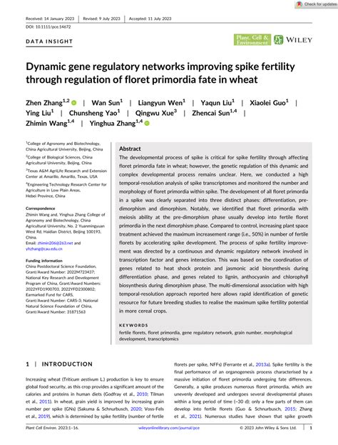 Pdf Dynamic Gene Regulatory Networks Improving Spike Fertility Through Regulation Of Floret