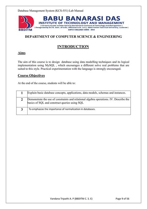 Data Base Management System Lab Manual Kcs 551pdf