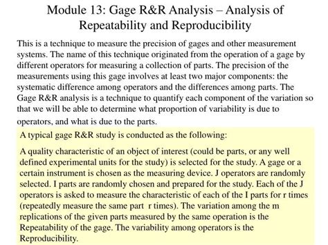Ppt Module 13 Gage Randr Analysis Analysis Of Repeatability And