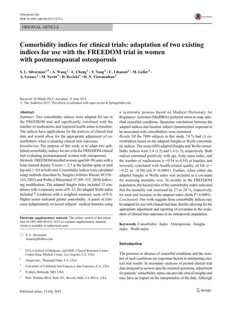 Pdf Comorbidity Indices For Clinical Trials Adaptation Of Two