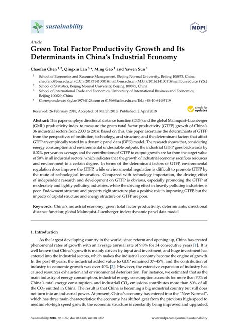 Pdf Green Total Factor Productivity Growth And Its Determinants In