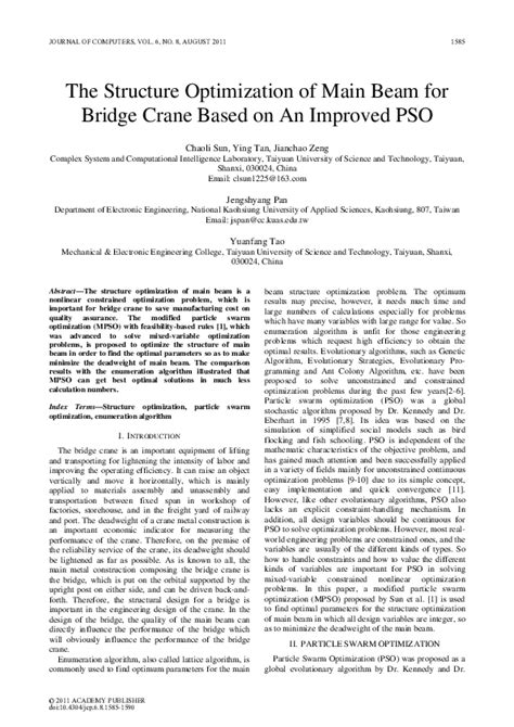 Pdf The Structure Optimization Of Main Beam For Bridge Crane Based On An Improved Pso Pdf The Structure Optimization Of Main Beam For Bridge Crane Based On An Improved Pso