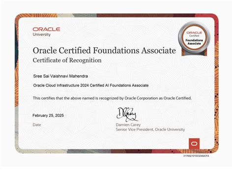 Oraclecertified Artificialintelligence Machinelearning Cloudcomputing Sree Sai Vaishnavi