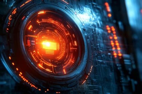 Glowing Red Robotic Core Illustrating The Power Source And Energy Center Of Advanced Robotic