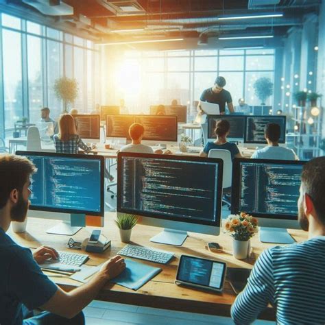 Collaborative Software Development In A Modern Office Premium Ai Generated Image