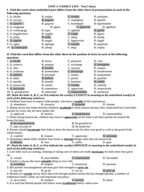 Grade 10 Unit 1 Practice Key Pdf