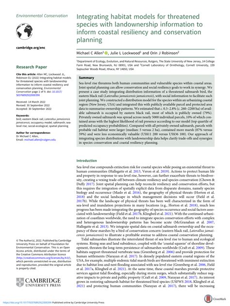 Pdf Integrating Habitat Models For Threatened Species With Landownership Information To Inform