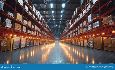 Automated Rpa Systems Streamline Operations In A Modern Warehouse During Evening Hours Stock