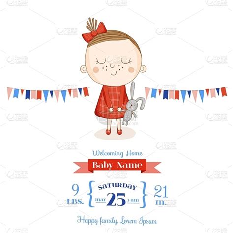 贺卡 庆生会 兔子 女婴 儿童 婴儿 女孩 废金属 可爱的 抵达