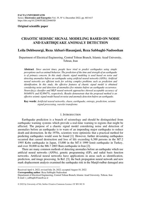 PDF Chaotic Seismic Signal Modeling Based On Noise And Earthquake Anomaly Detection