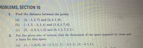 Solved BLEMS SECTION 10 1 Find The Distance Between The Chegg Com