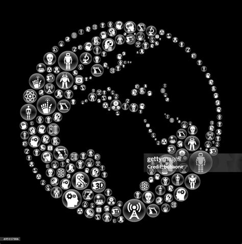 World Robots And Robotics Black Vector Button Pattern High Res Vector