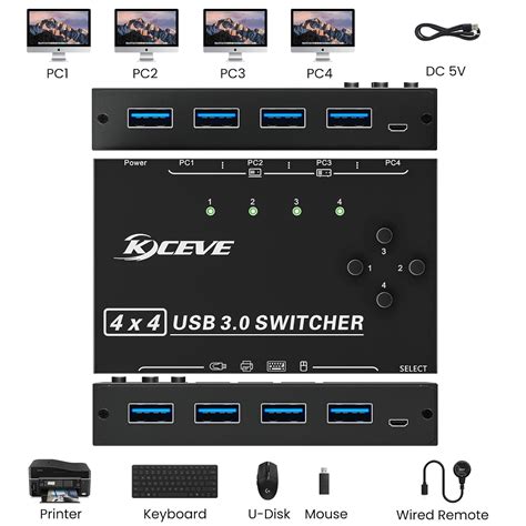 Usb 30 Switch For 4 Pcs 4 In 4 Out Usb Switch Incl 4 Cable And
