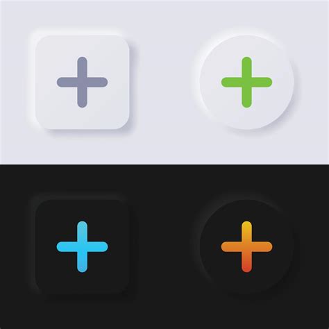 Plus Symbol Button Icon Set Multicolor Neumorphism Button Soft UI Design For Web Design