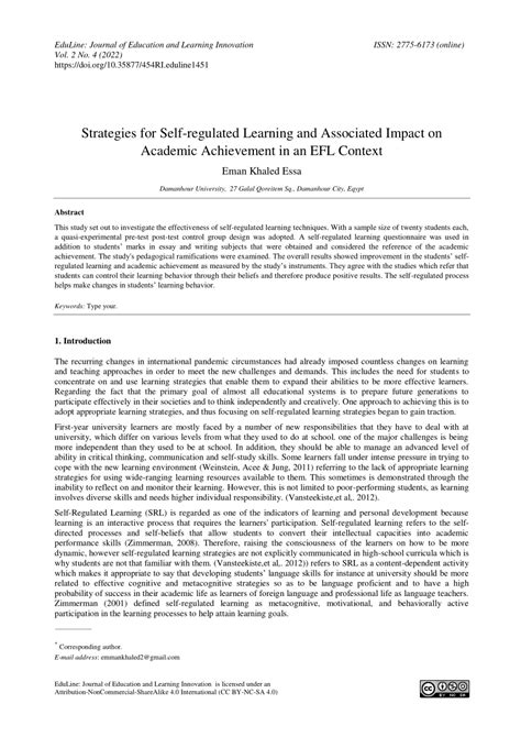 Pdf Strategies For Self Regulated Learning And Associated Impact On Academic Achievement In An