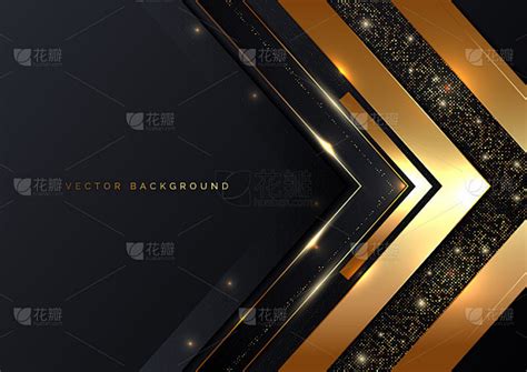 抽象模板三角形深色几何与金色线和闪光的黄金点在黑色的背景奢华的风格