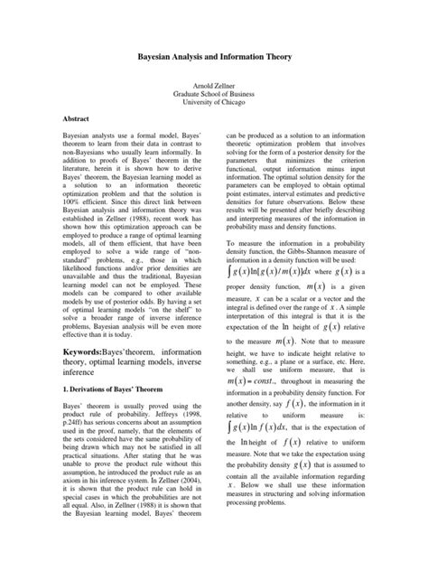 Zellner Bayesian Analysis Pdf Bayesian Inference Mathematical