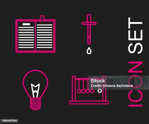 세트 라인 진자 아이디어 개념이 있는 전구 피펫 및 열린 과학 책 아이콘 벡터 0명에 대한 스톡 벡터 아트 및 기타 이미지 0명 개념 개체 그룹 Istock