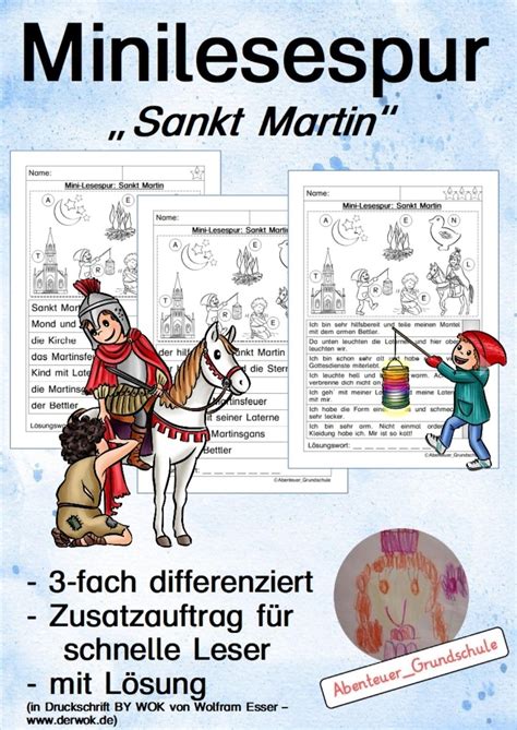 Mini Lesespur Sankt Martin 3fach differenziert mit Lösung und