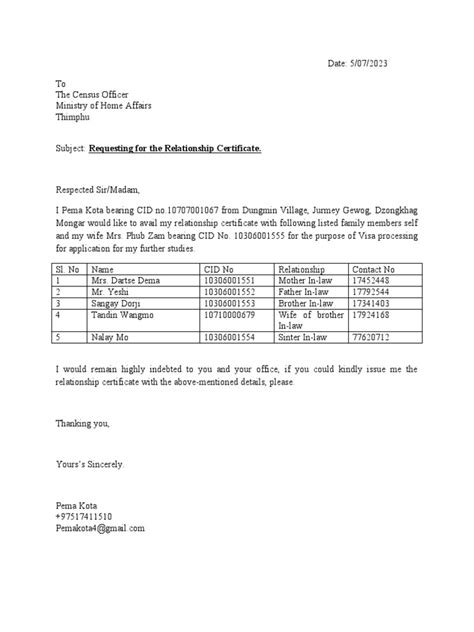 Application For Relation Certificate Pdf