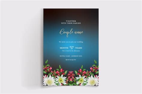 날짜 결혼식 꽃 초대장 템플릿을 저장 프리미엄 벡터
